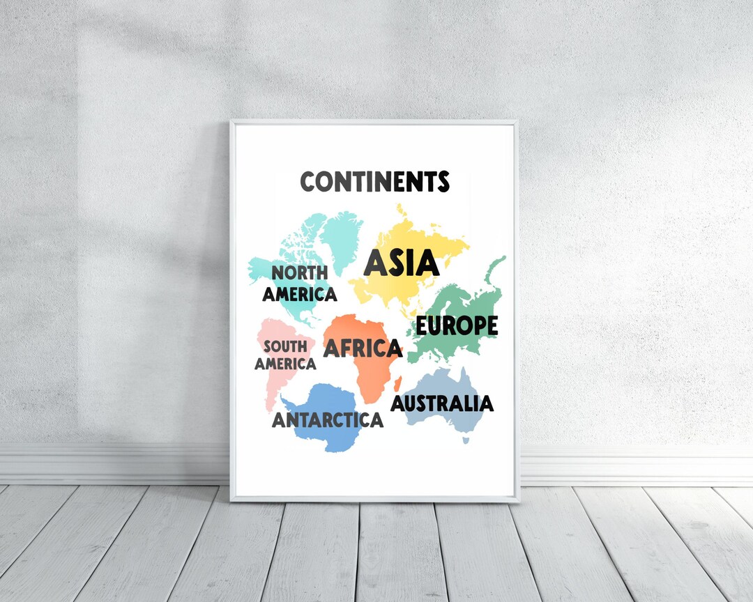 Colorful Continents Map for Kids | Educational Geography Poster for ...
