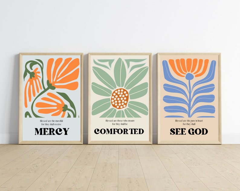 The Beatitudes | Retro Christian Wall Art Set of 8 | Bible Verse ...