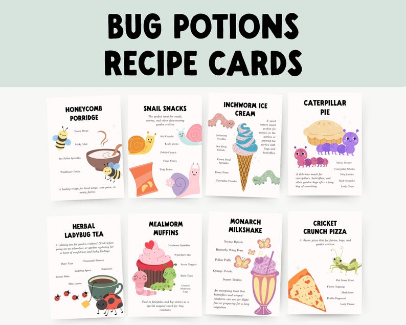 Bug Potions Mud Kitchen Recipe Cards | Insect Nature STEM Printables ...