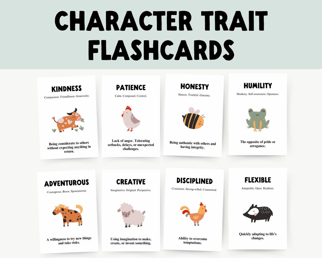 Character Trait Cards- Core Values & Bible Study for Kids, Toddlers ...