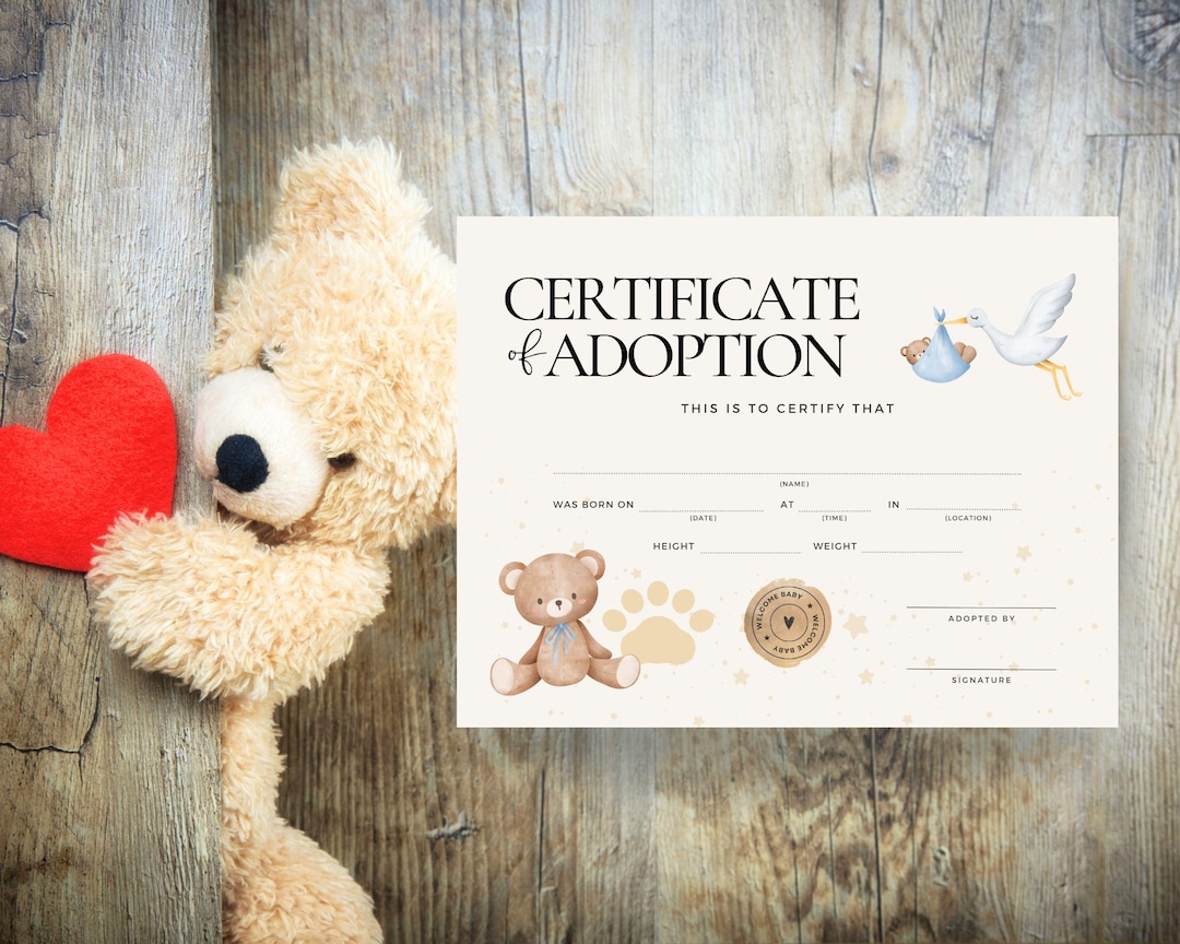 Teddy Bear Certificate of Adoption | Stuffed Animal Birth Certificate ...