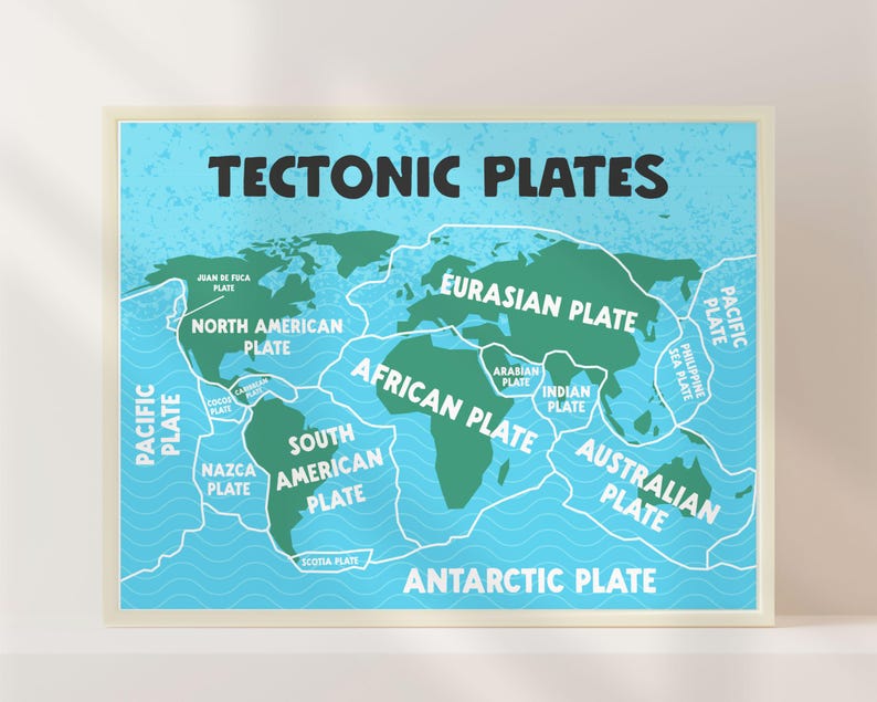 Tectonic Plates World Map Poster | Earth Science Classroom Wall Art ...
