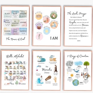 Kids Christian Wall Art Prints Set of 12 | Sunday School Bible Lessons ...