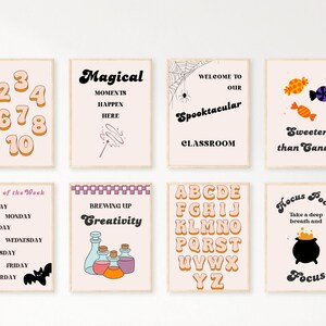 14 Retro Groovy Halloween Classroom Posters Halloween Bulletin Board ...
