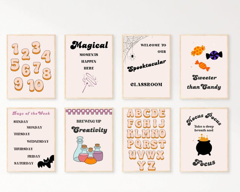 14 Retro Groovy Halloween Classroom Posters Halloween Bulletin Board ...