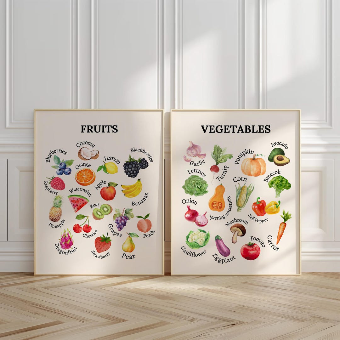 Fruit and Vegetables Educational Prints | Kids Food Charts | Montessori ...