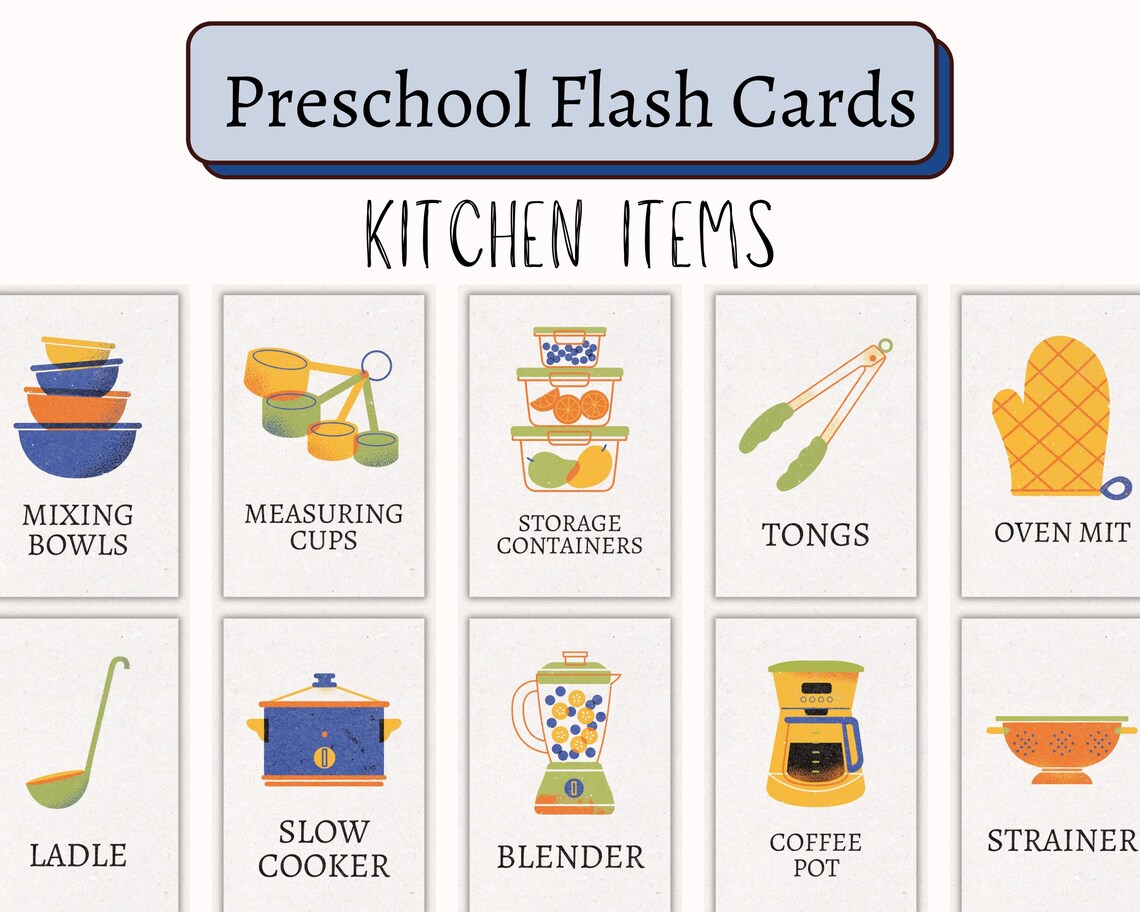 Preschool Kitchen Baking Flash Cards: Toddler Pretend Play, Matching ...
