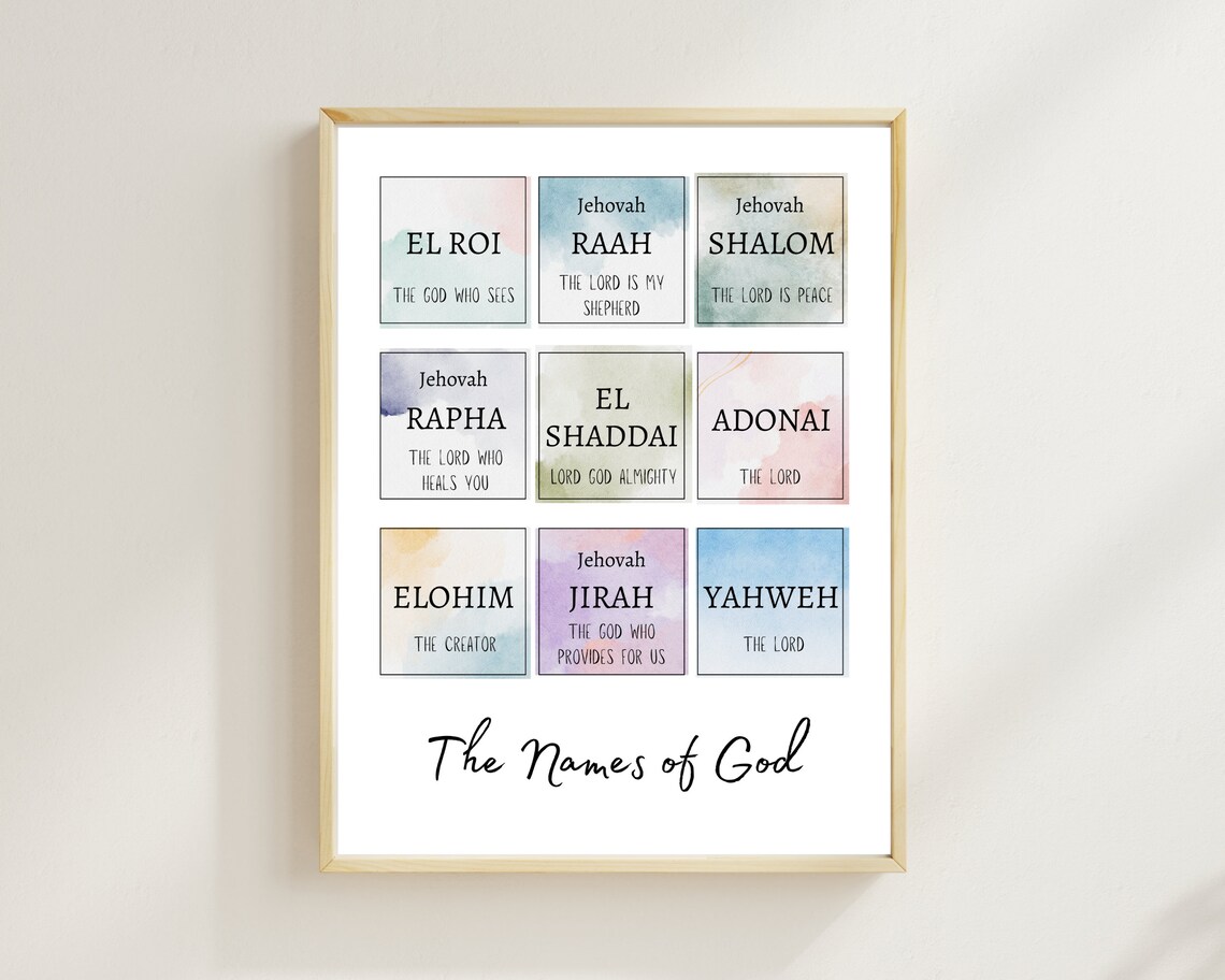 Hebrew Names of God: Pastel Watercolor Christian Wall Art (digital ...