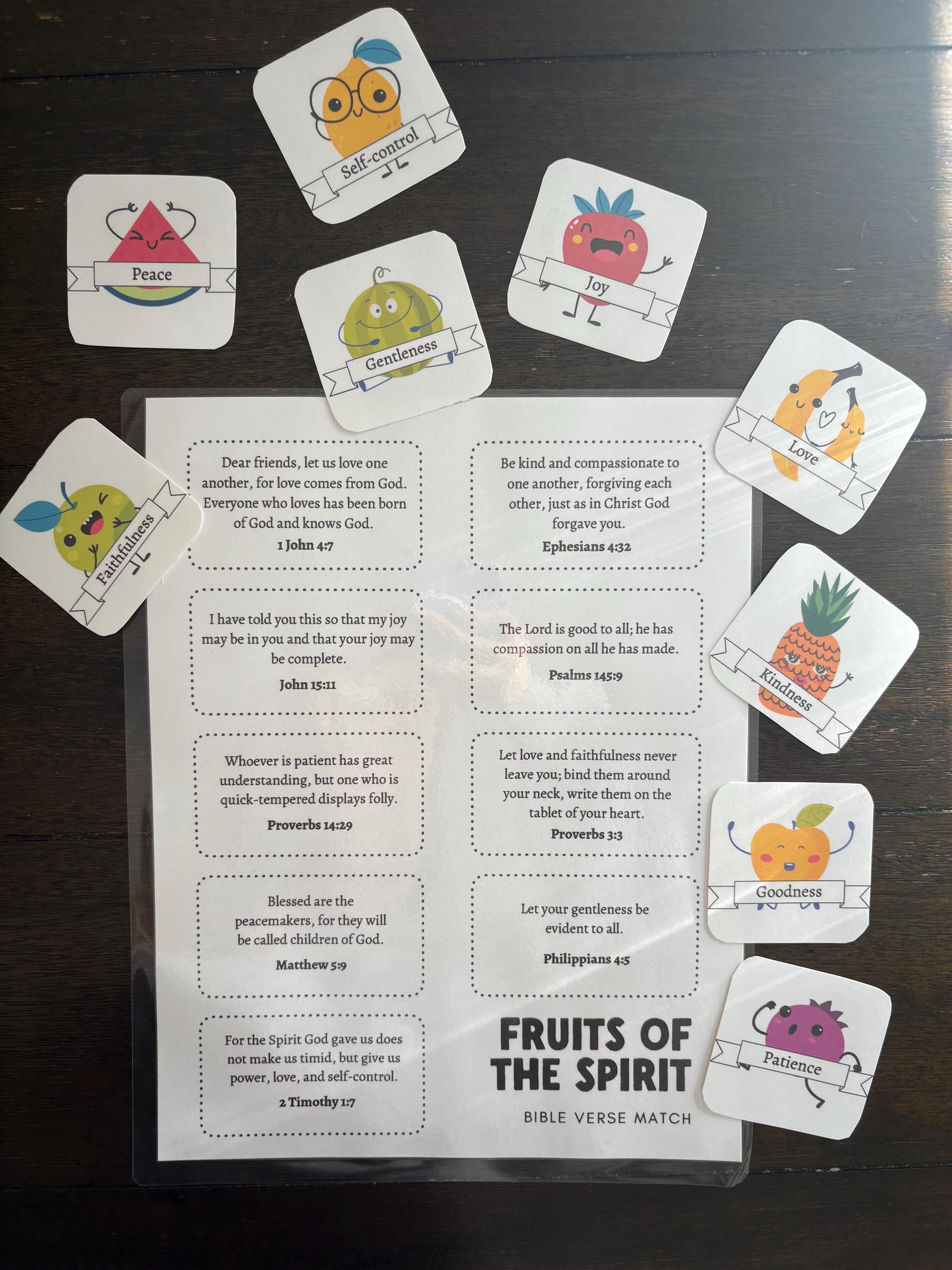 Fruits of the Spirit Matching Game | Bible Verse Activity (printable ...
