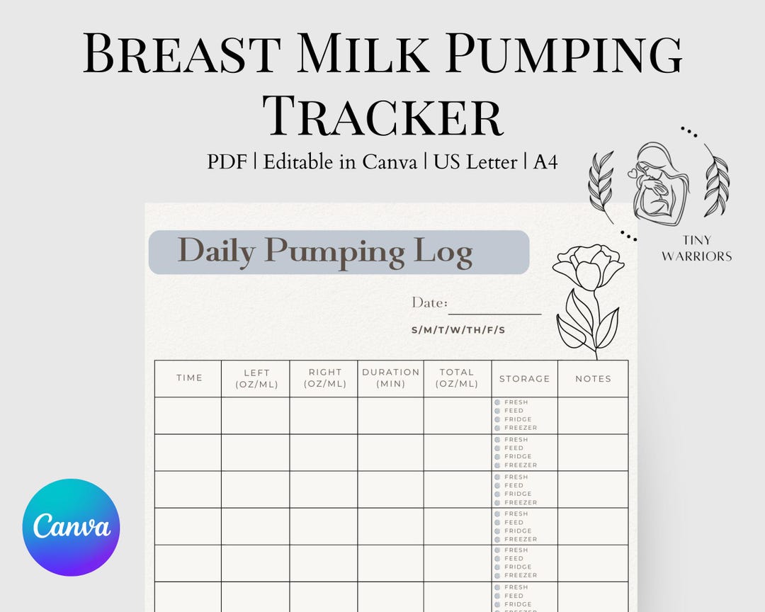 Baby Breast Milk Log for Pumping, Storage, & Breastfeeding | Pumping ...