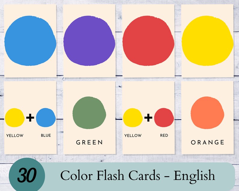30 Toddler Color Flashcards Printable Montessori Color Mixing Education ...