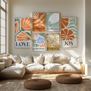 Fruits of the Spirit Wall Art Set of 9 | Retro Flower Christian Bible ...