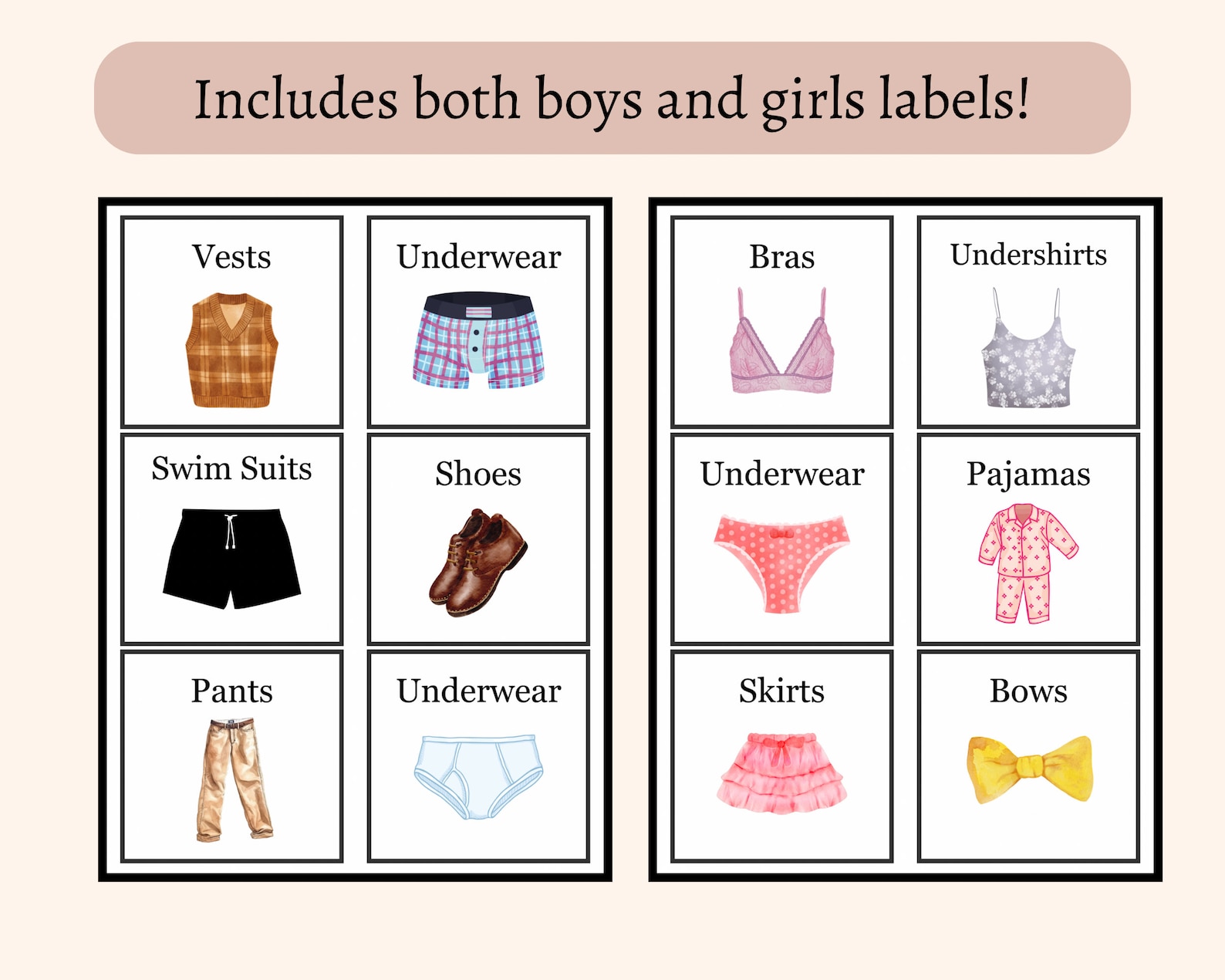 Kids Clothing Labels Printable | Montessori Visual Pictures for Kids ...