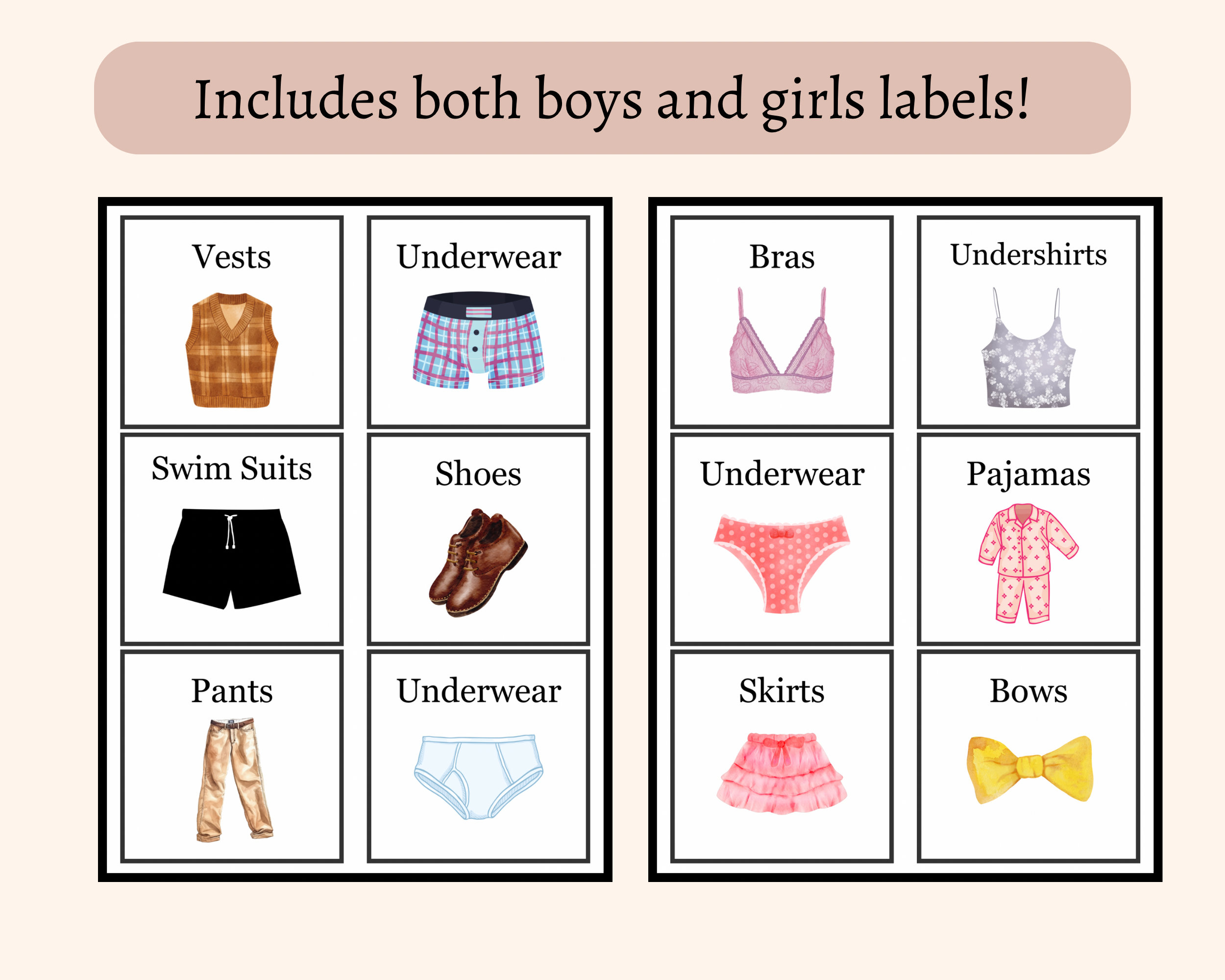 Kids Clothing Labels Printable | Montessori Visual Pictures for Kids ...
