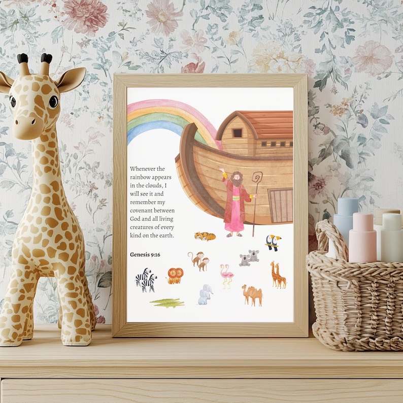 Noah's Ark Nursery Wall Art: Christian Baby Room Decor With Bible Verse ...