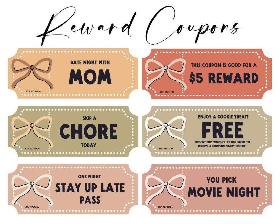 Boho Coupon Book & Kids Reward Tickets Printable, Editable Behavior ...
