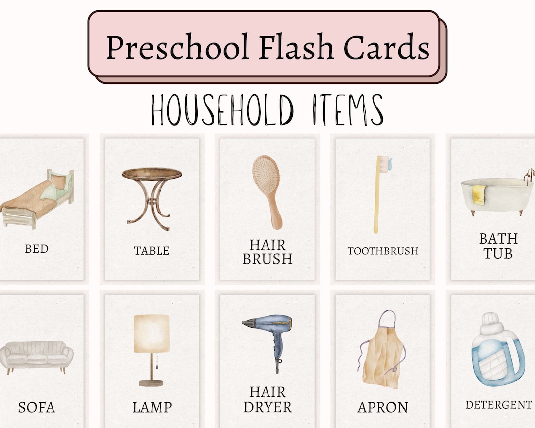 34 Household Items Toddler Flashcards Montessori Flashcard Learning ...