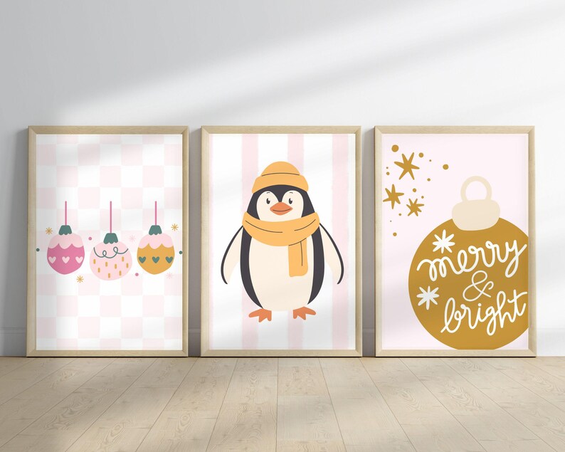 Preppy Pink Christmas Gallery Wall Art Set: 20 Festive Retro Prints for ...