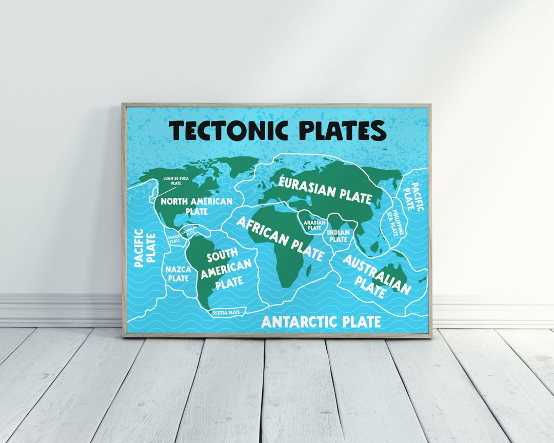 Tectonic Plates World Map Poster Landscape | Earth Science Classroom ...