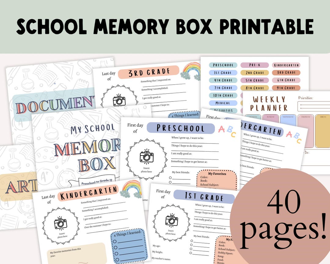 School Memory Box Printable | First Day Journal, Last Day Pages & All ...