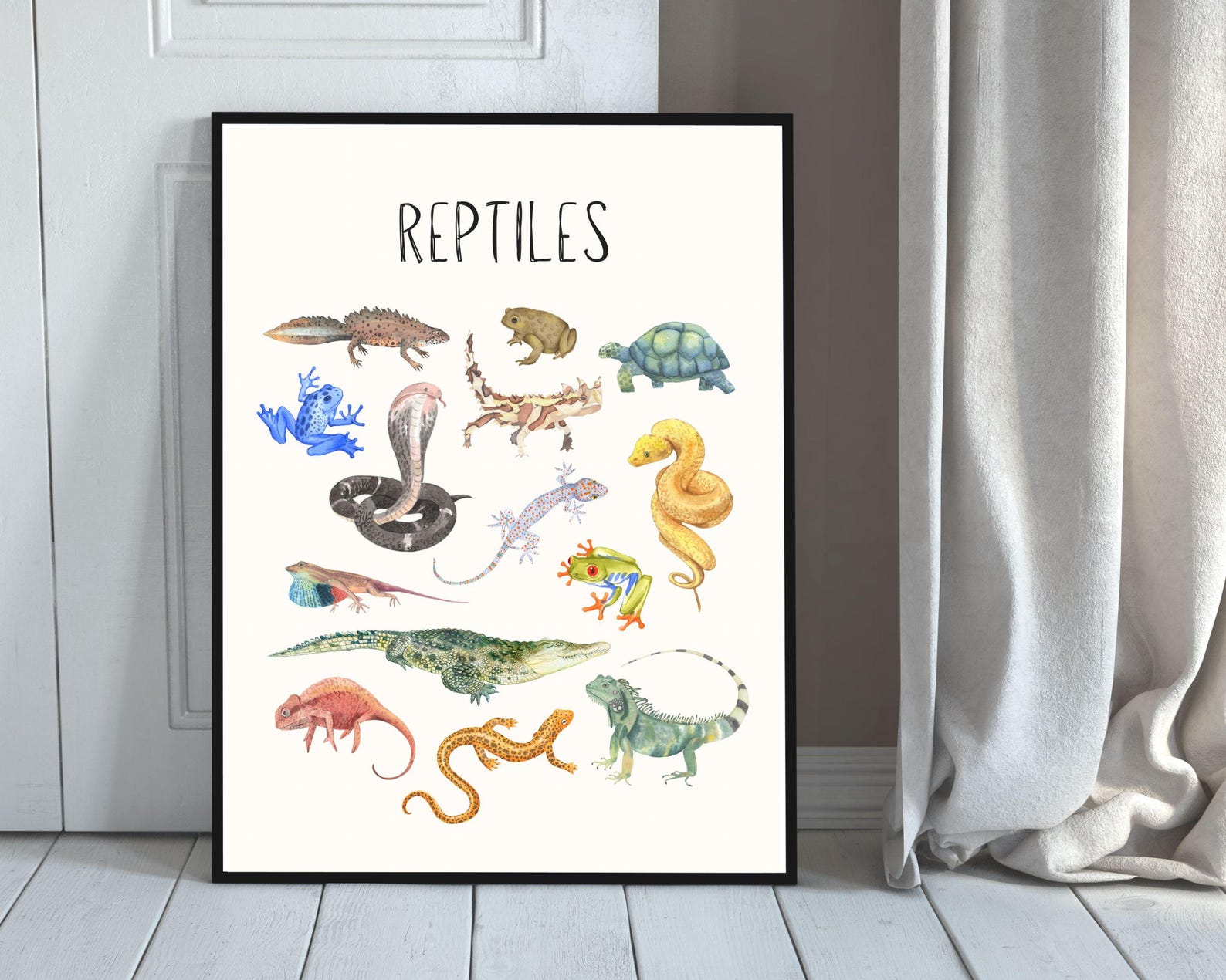 Reptiles Educational Print | Nature Playroom Wall Art | Reptile Art for ...