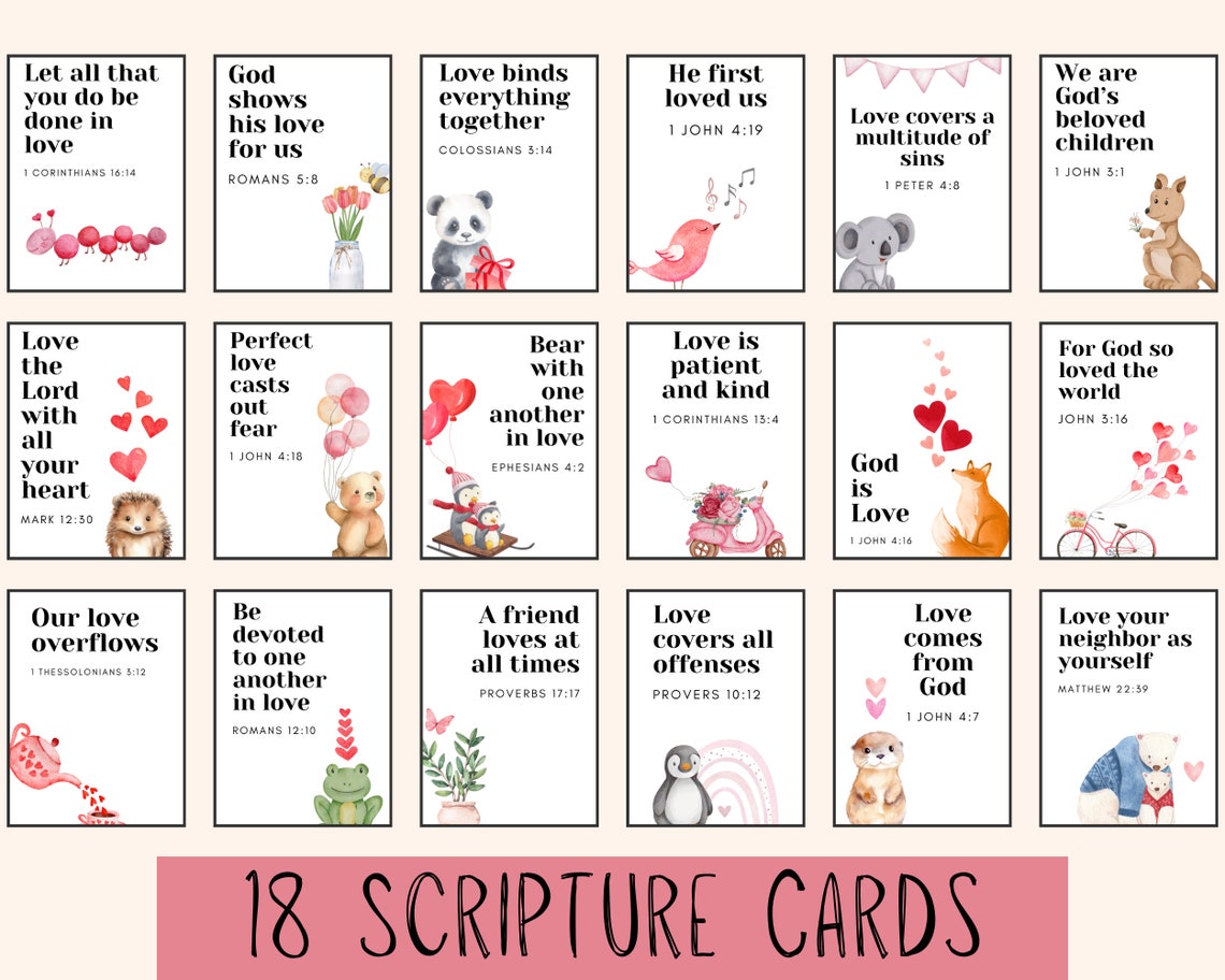 Love Printable Scripture Cards 18 Bible Verse Valentines Day Cards ...