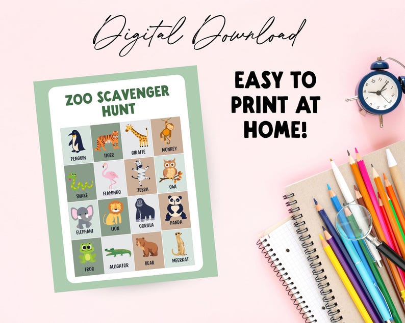 Field Trip Zoo Scavenger Hunt Printable Game for Kids | Educational ...