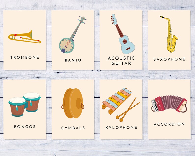 24 Montessori Musical Instruments Flashcards Music Education Learning ...