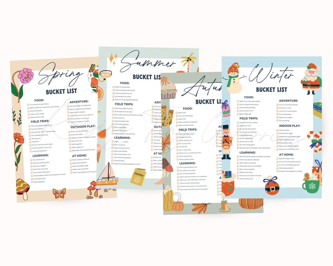 Four Seasons Bucket List BUNDLE | Printable Seasonal Activity Checklist ...