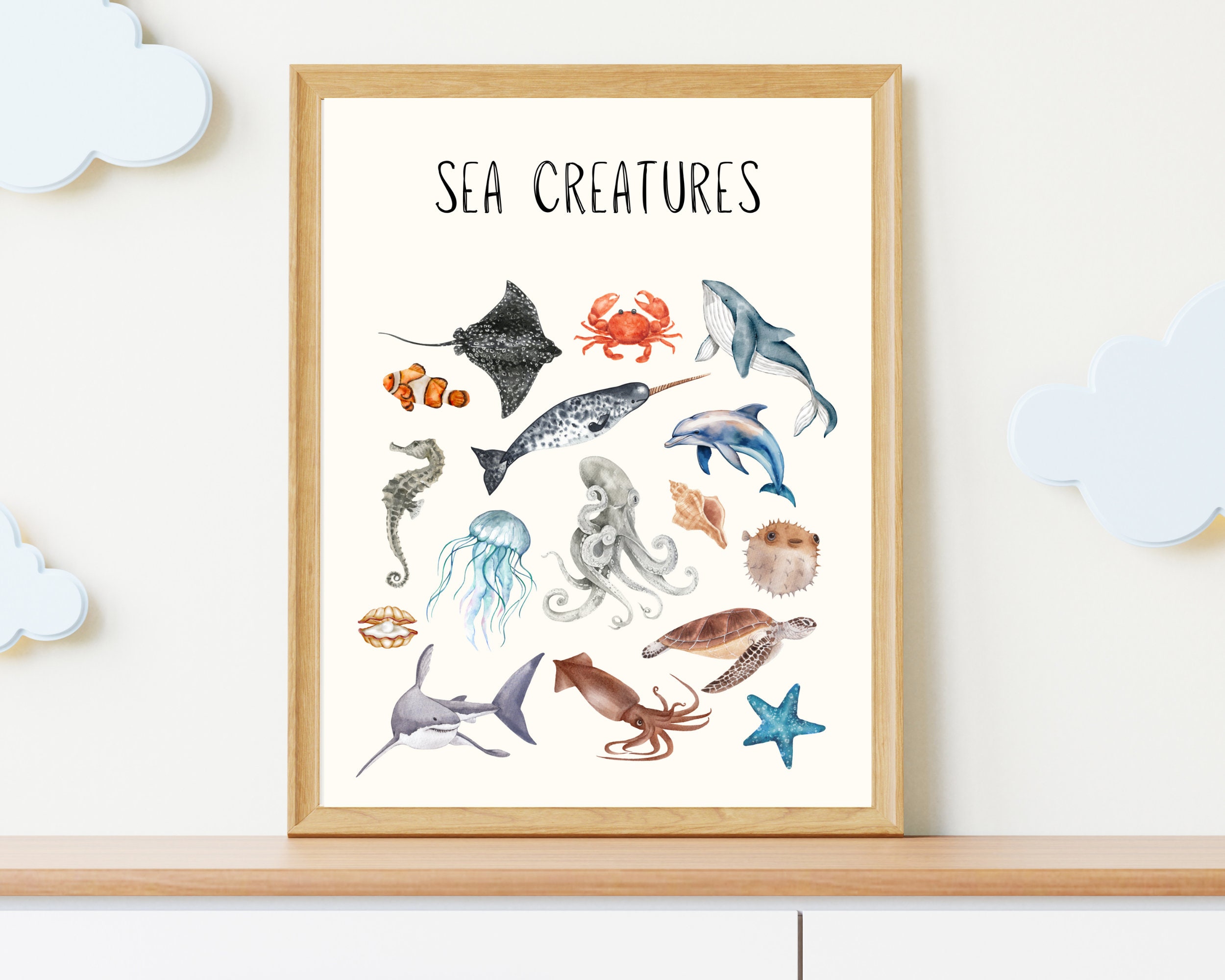 Sea Creatures Poster Set of 3 Whales and Sharks Prints Ocean Themed ...