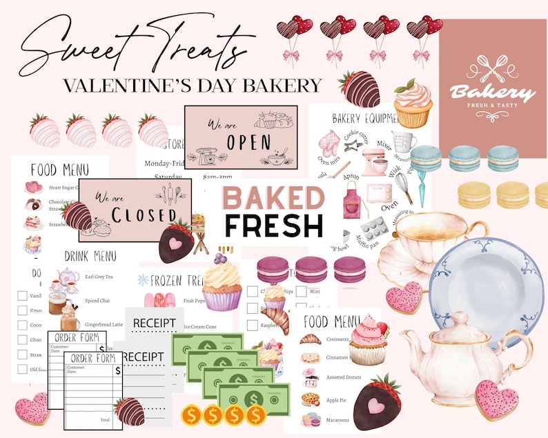 Valentine’s Day Bakery Pretend Play Set | Sweet Treats Shop Printable ...