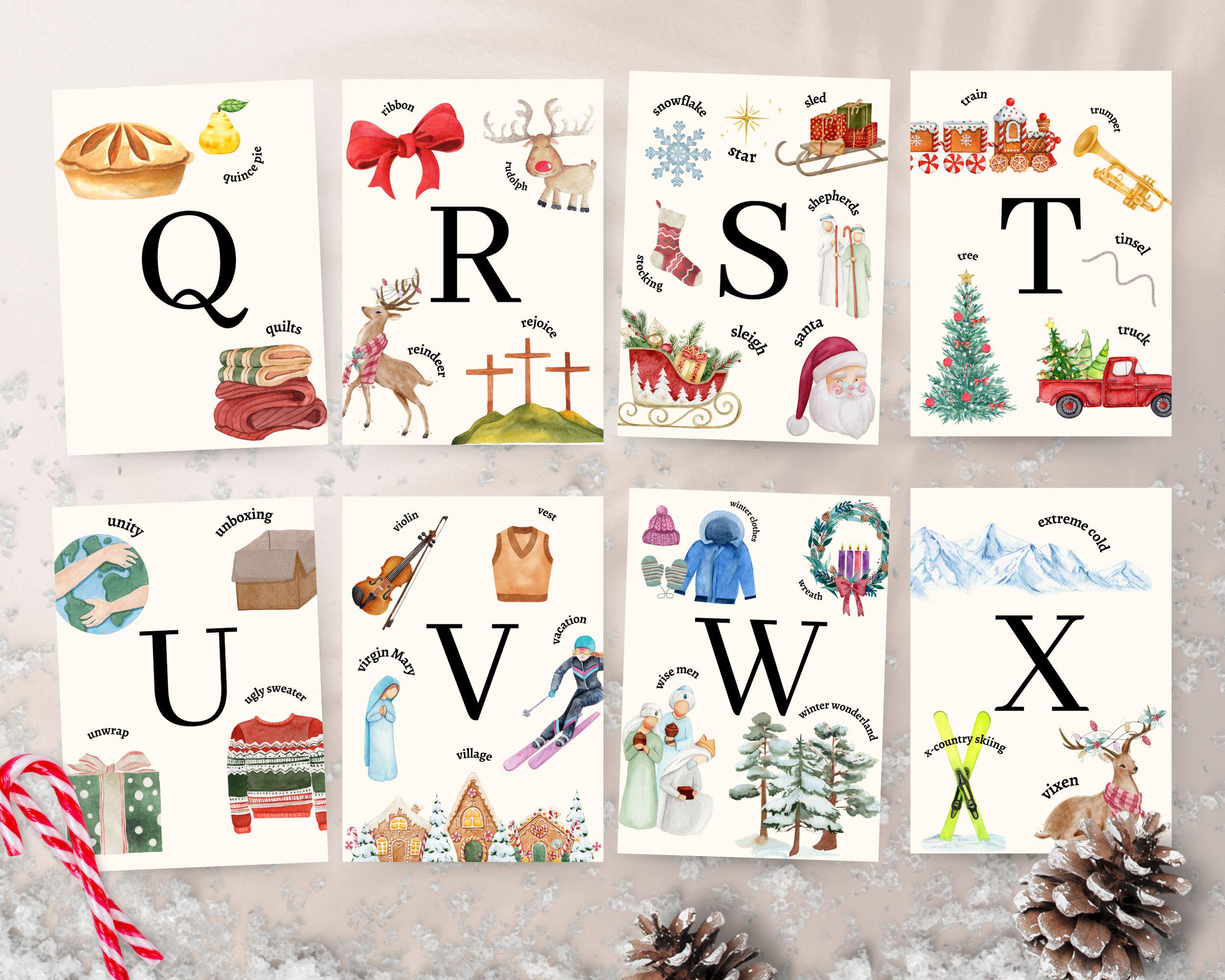 Winter Alphabet Cards: Printable Christmas ABC for Nature Study ...