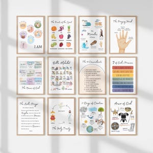Kids Christian Bible Verse Wall Art Prints Set of 12 | Sunday School ...