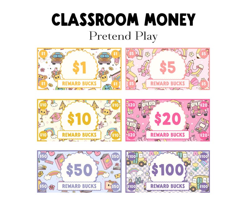 Kids Classroom Reward Money Printable | Pretend Play Dollar Bills ...