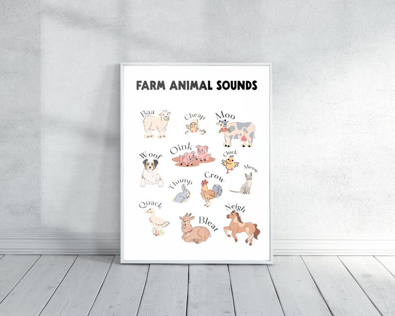 Farm Animal Sounds Wall Art for Kids | Educational Preschool Learning ...