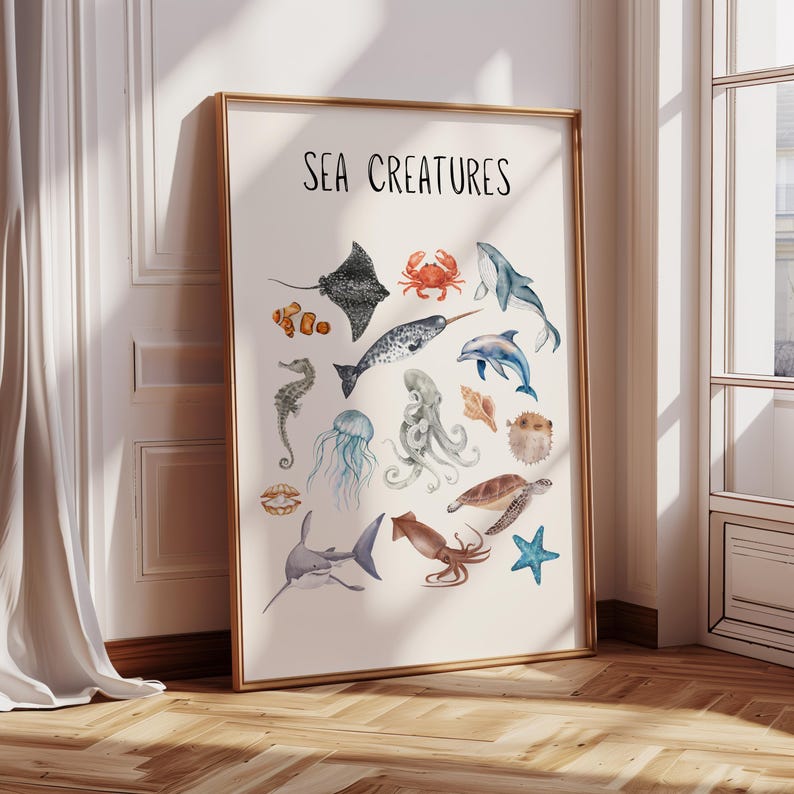 Sea Creatures Poster Set- Whales, Sharks & Marine Life | Ocean Themed ...