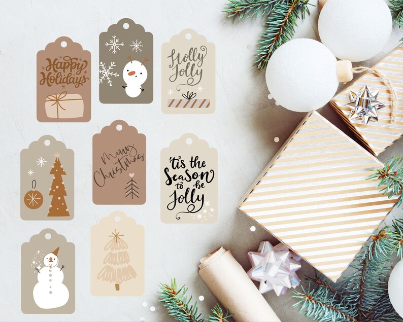 Boho Christmas Gift Tags Printable | Neutral Colors Holiday Tags With ...