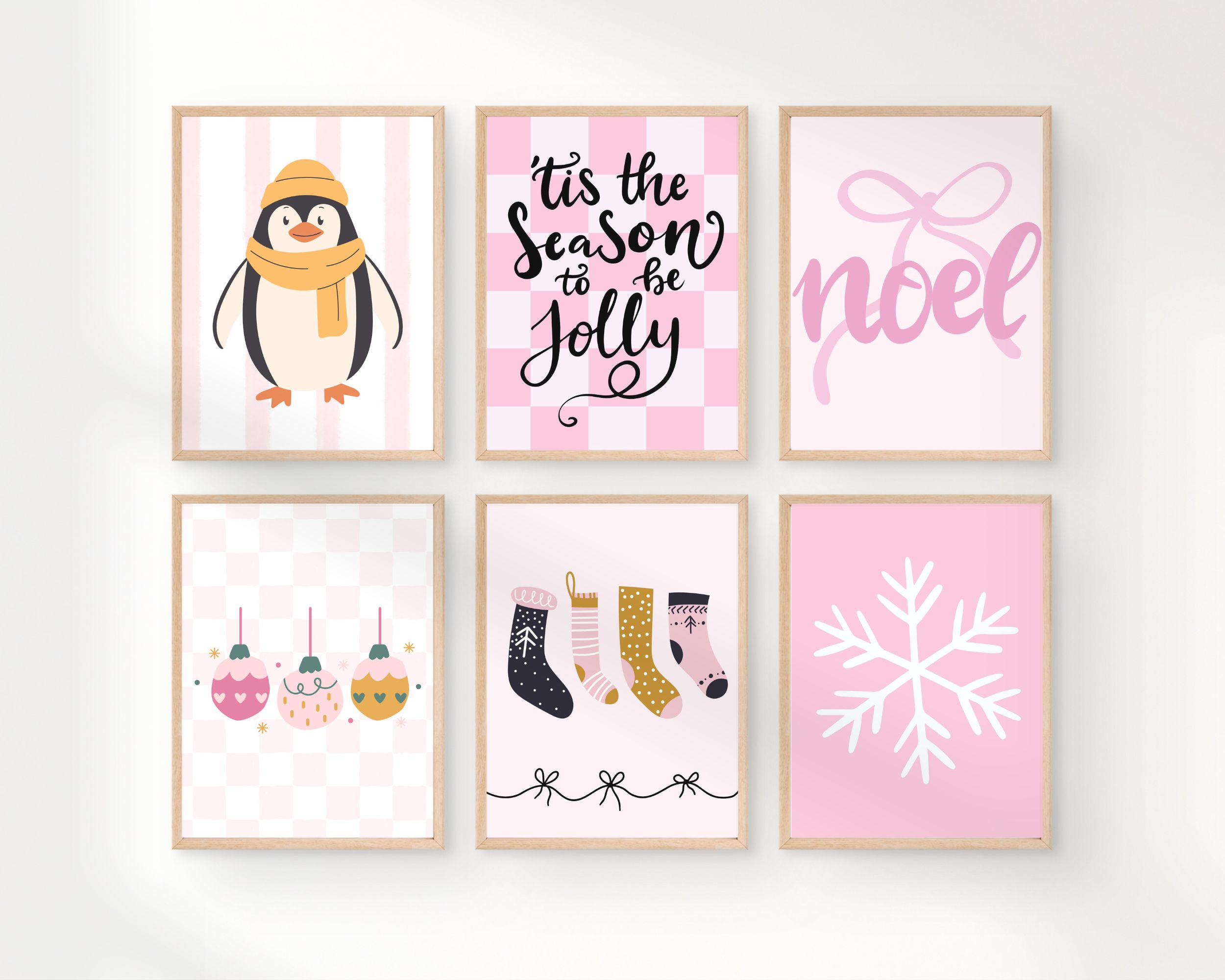 Preppy Pink Christmas Gallery Wall Art Set: 20 Festive Retro Prints for ...