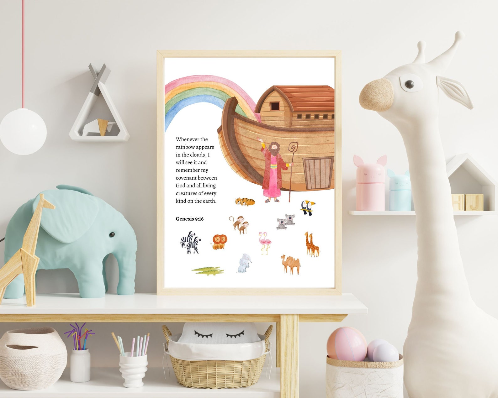 Noah's Ark Nursery Wall Art: Christian Baby Room Decor With Bible Verse ...