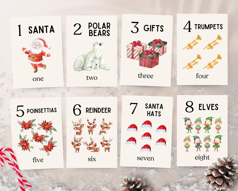 Winter Number Cards | Christmas Numbers 1-20 Printable Flash Cards | 3 ...