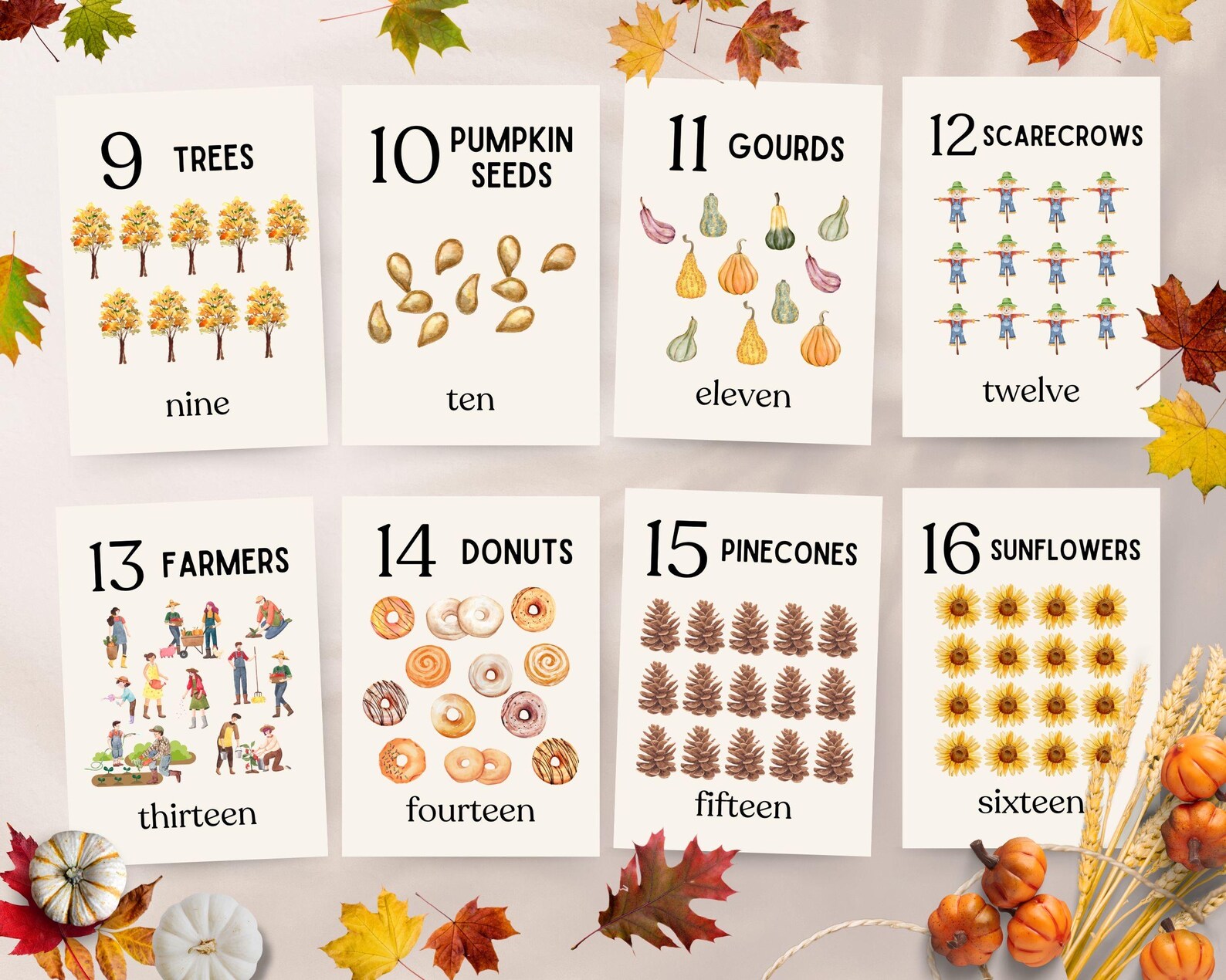 Autumn Number Flash Cards 1-20 Printable | Montessori 3-part Cards ...