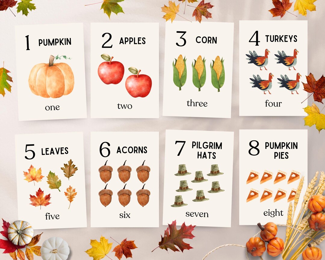 Fall Number Cards 1-20 Printable Flash Cards | Montessori 3 Part Cards ...