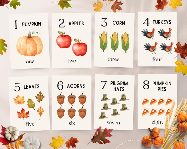 Autumn Number Flash Cards 1-20 Printable | Montessori 3-part Cards ...
