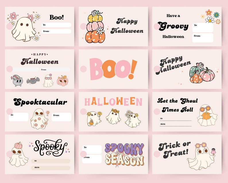 Groovy Retro Halloween Gift Tags | Halloween Boo Basket | Trick or ...