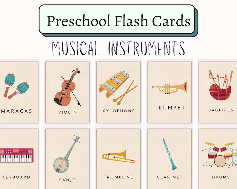 24 Montessori Musical Instruments Flashcards Music Education Learning ...