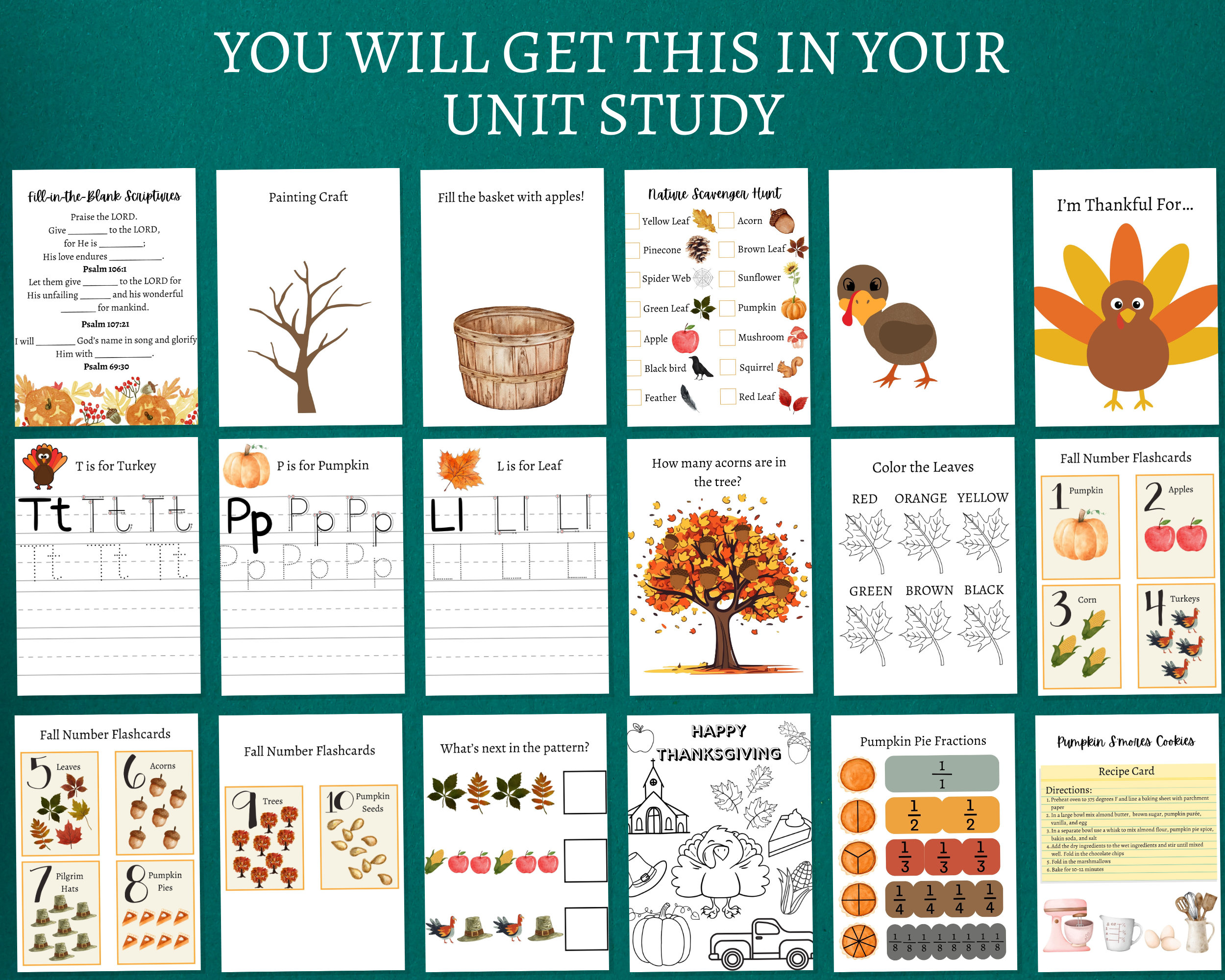 Fall Thanksgiving Preschool Unit Study | Educational Activities Bundle ...