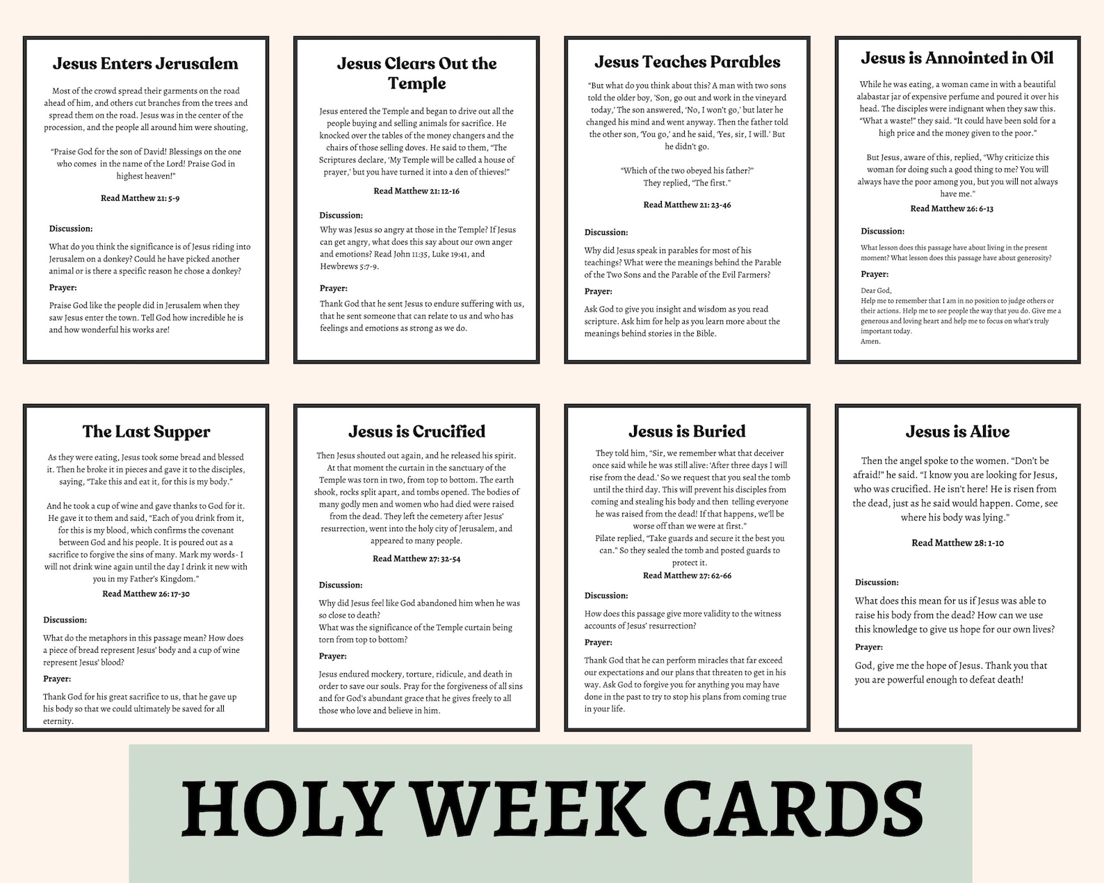 Easter Story Cards Holy Week Cards Christian Easter Basket for Kids ...