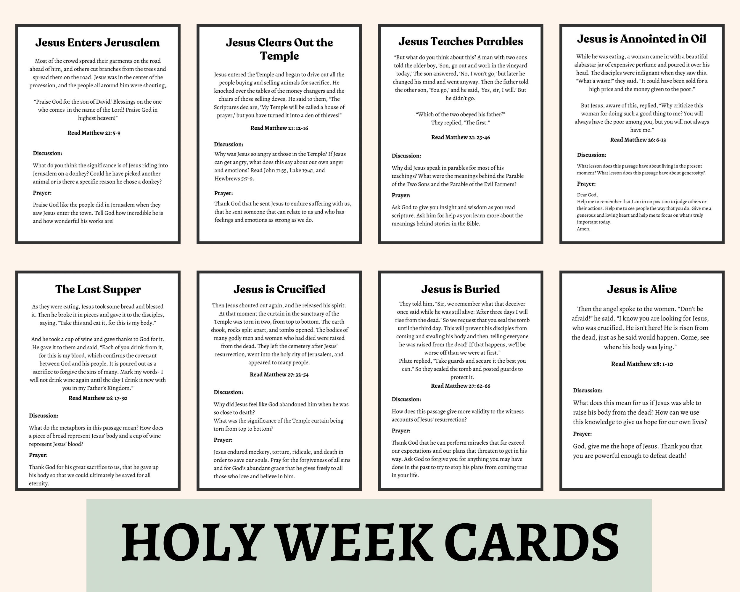 Easter Story Cards Holy Week Cards Christian Easter Basket for Kids ...