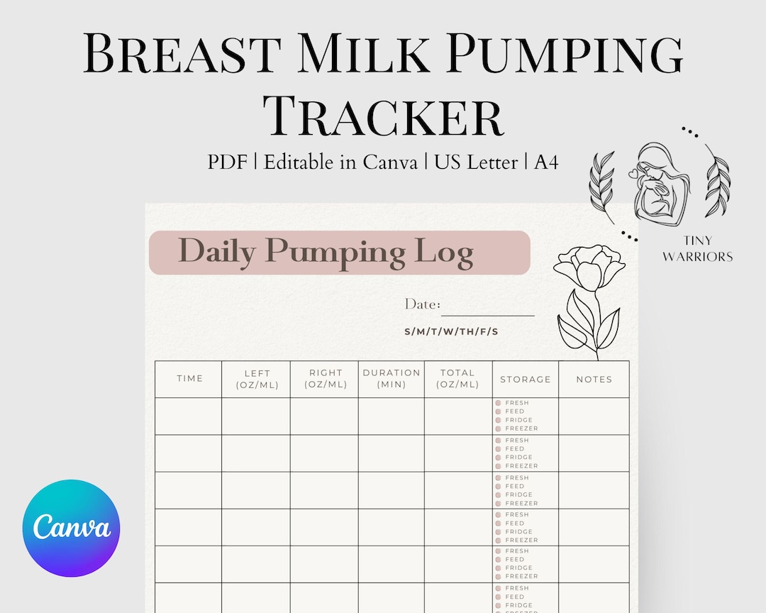Baby Breast Milk Pumping Log for Exclusive Pumping & Breastfeeding ...