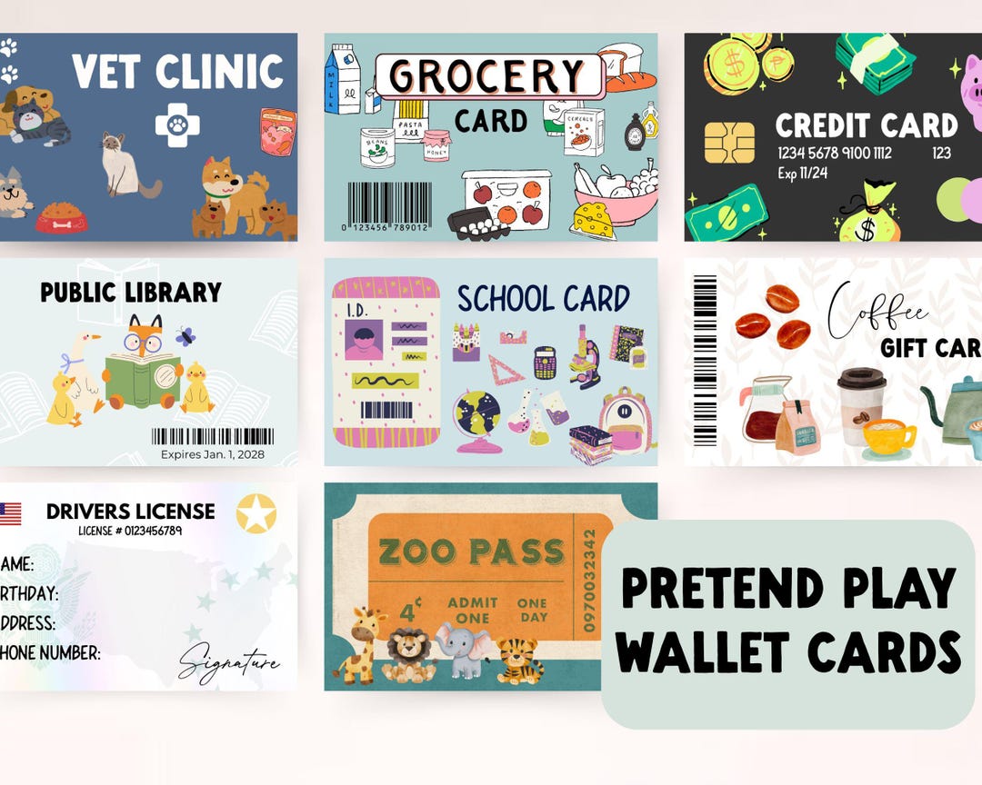 Dramatic Play Wallet Card Set | Pretend Play Credit Cards | Kids ...